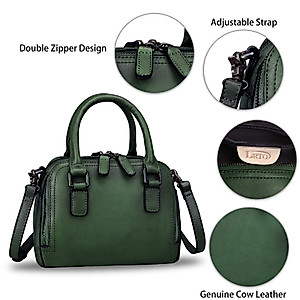 Genuine Leather Handbags for Women Vintage Handmade Top-Handle Handbag Purse Shoulder Bag Cowhide Satchel Bags (Green)