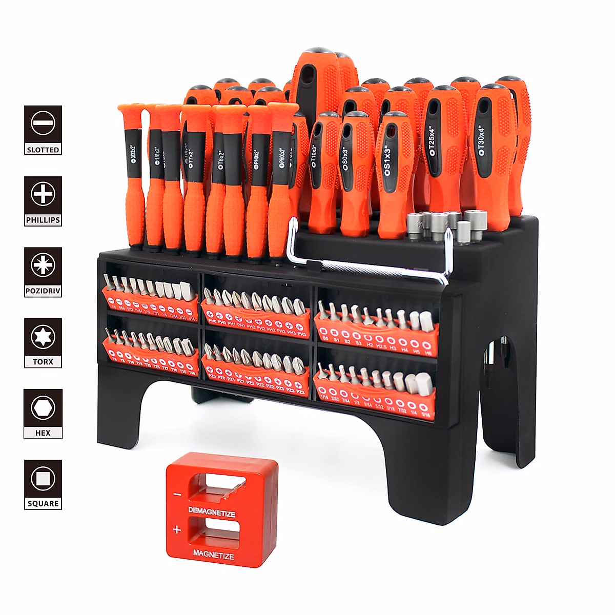 B BOCHAMTEC 101-Piece Magnetic Screwdriver Set with Organizer Rack,Drive Magnetic Bit Holding Screwdriver Handle,for Home Repair,Improvement,Best Tools for Men Tools Gift
