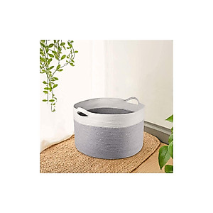 Actume XXXL Cotton Rope Basket 21" X 21" X 14" Decorative Woven Basket, Laundry Baskets for Blanket Toys Towels Nursery Hamper Bin with Handle, Grey White