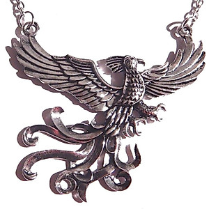 Silver Phoenix Pendant on Chain Necklace fire Bird Fantasy Creature Animal Wings Feathers
