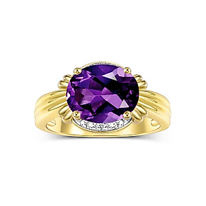 RYLOS Rings for Women 14K Gold Plated Silver Ring 12X10MM Gemstone & Diamonds Great Ring for Middle or Pointer Finger February Amethyst Jewelry Size 7