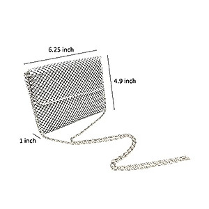 X-Small Evening Clutch Metal Mesh Purse Bag for Cocktail Party Prom Wedding Banquet (Silver)