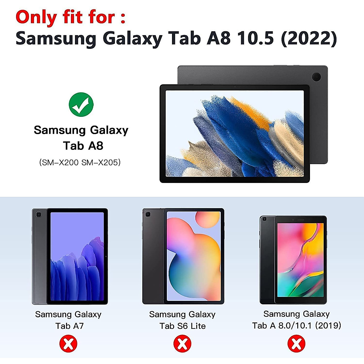 Herize Case Compatible with Samsung Galaxy Tab A8 10.5 Inch 2022 SM-X200/SM-X205/SM-X207 with Screen Protector Pencil Holder | Heavy Duty Sturdy Protective Case W/Stand Hand Shoulder Strap | Black
