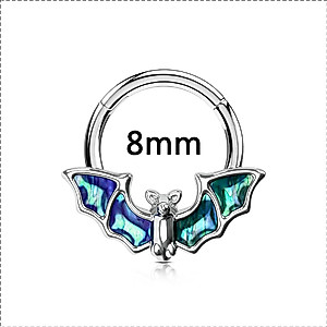 OUFER 16G Septum Rings Hoops, 316L Stainless Steel Septum Piercings, Black Bat Design Cartilage Earrings, Helix Conch Daith Piercing Jewelry for Women and Men-10MM