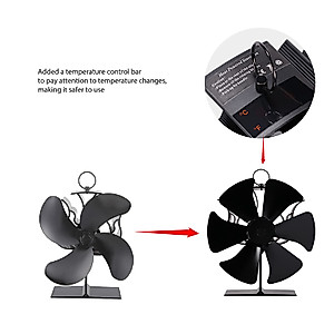Ahageek Fire Fans for Stove, 6-Blades Stove Fan Silent Operation with Stove Thermometer for Wood/Log Burners/Fireplace Fan/Eco Friendly & Increased Efficient for Large Room