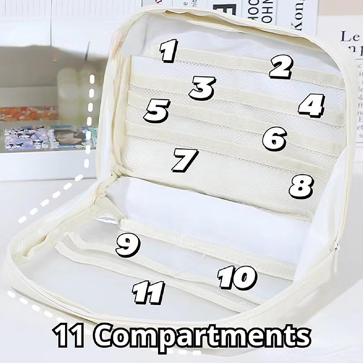 AuraGlor Pencil Case Clear Large Capacity 11 Compartments Big Pencil Pouch Pen Bag Box Holder Organizer Simple Storage Aesthetic Stationery Cosmetic for Adults Men Women Office Essentials (Grey)