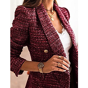 Lcucyes Women's Long Sleeve Blazer Suit Slim Fit Lapel Button Down Jacket Coats Work Office Bussiness Blazers Wine Red