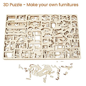 BOHS 34-Piece Dollhouse Furniture Set - Laser Cut Wooden 3D Puzzles - Miniature Doll House DIY Models and Accessories