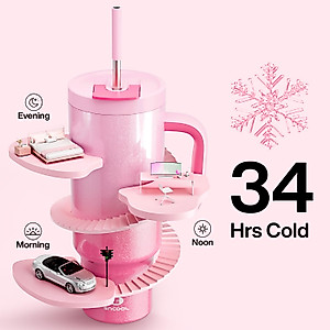 ENCOOL 40 oz Tumbler with Handle and Straw, 100% Leakproof Insulated Tumbler with Lid and Straw, Stainless Steel Travel Mug, Keeps Cold for 34 Hours, Car Cup Holder Friendly (Flamingo)