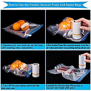 Sous Vide Bags, 42 PCS Electric Vacuum Sealer Food Vacuum Sealer & Reusable Vacuum Food Storage Bags for Anova, Joule Cookers -30 PCS Reusable Vacuum Sealer Bags,5 Clips & 5 Sealing Clips,Rechargeable Vacuum Sealer Set