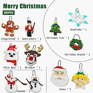 Christmas Ornaments Building Kit, Christmas Tree, Wreath, Santa, Snowman, Gingerbread, Reindeer, Nutcrackers, Snowflake 11-in-1. Stocking Stuffers Decor Toys Gifts for Boys Girls Kids.