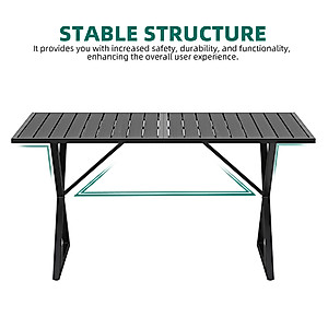 YITAHOME 5 Piece Patio Dining Set, Stackable Chairs with Comfortable Cushions, 59" Rectangle Tables with Metal Frame and Faux Wood Tabletop for Patio Balcony Porch Poolside Lawn Garden, Black & Beige