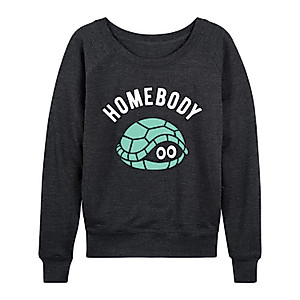 Instant Message - Homebody Turtle - Ladies French Terry Pullover - Size 2X Heather Charcoal