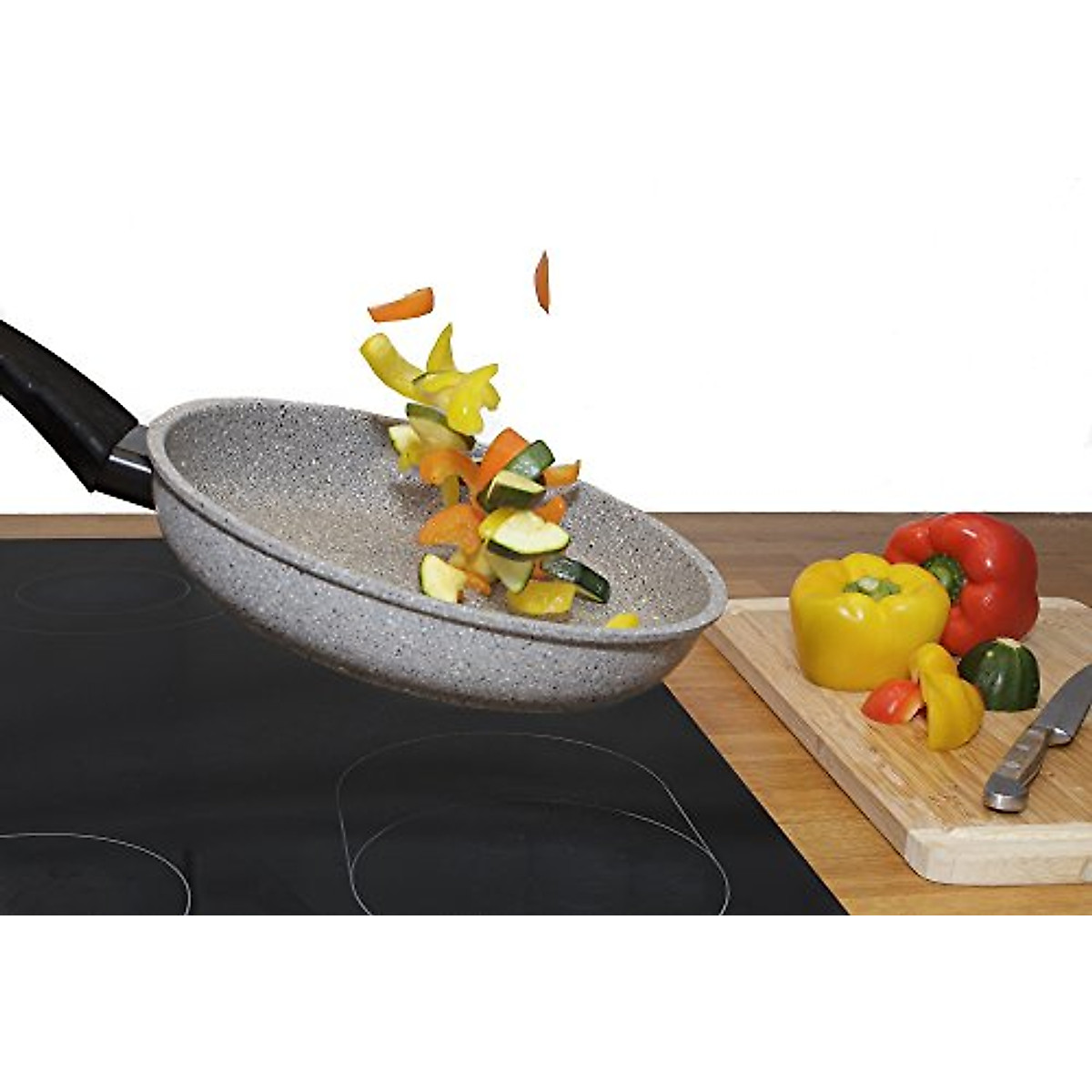 FLONAL Dura Induction Frying Pan Stone Effect Aluminum, 11.08-inches, Clear