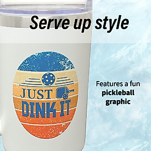 ReLIVE Pickleball Insulated 40oz Stainless Steel Tumbler Cup with Lid, Straw, and Handle, Drink, Tea, and Coffee Travel Mug - White
