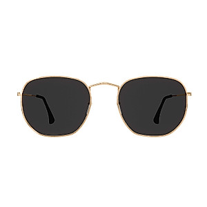 Tantino Small Square Round Trendy Men Women Polygon Sunglasses (Black Round + Gold Polygon, UV400)