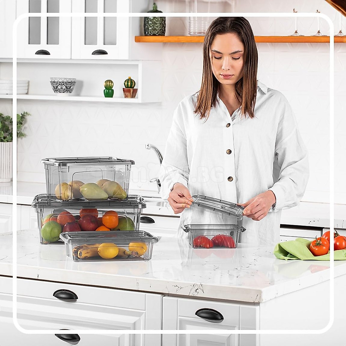 Tribello Small Storage Container Bin With Lids, Plastic Storage Container With Latching Lids For Organizing - Tinted - (11.5’ x 8” x 3”) 3 Quart - Set of 6 - Made in EU