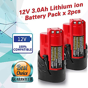 Jialitt 2 Pack Upgraded Version 3.0Ah 12V Replacement for Milwaukee M12 Battery Lithium 48-11-2401 48-11-2402 48-11-2411 48-11-2420 48-11-2440 Cordlees Power Tools