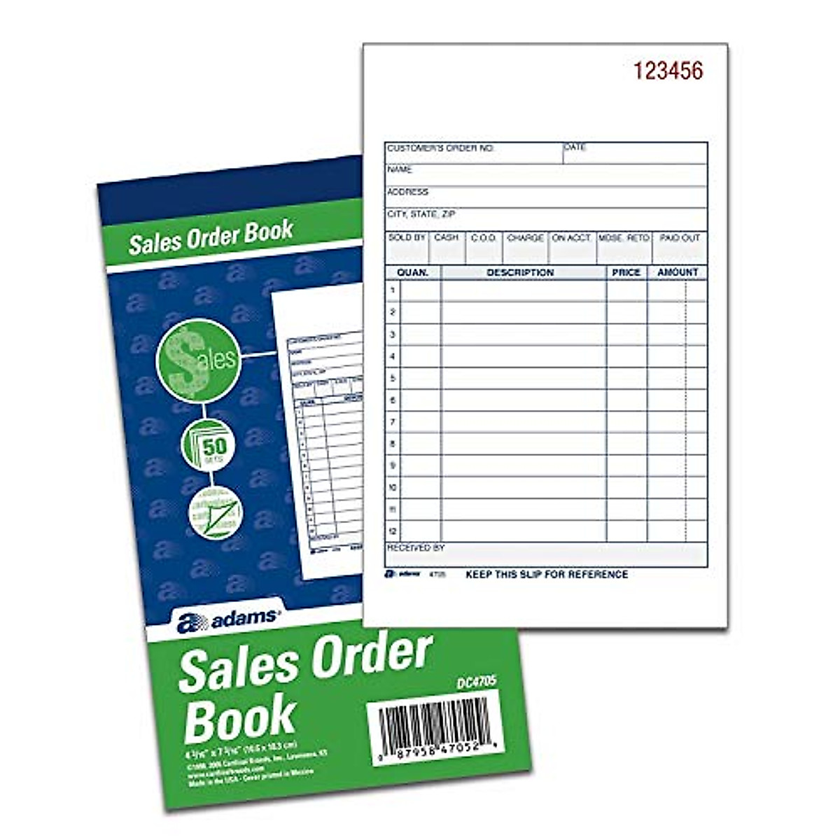 Adams Sales Order Books, 2-Part, Carbonless, White/Canary, 4-3/16 x 7-3/16 Inches, 50 Sets per Book, 6 Books