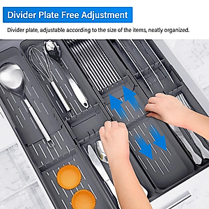 KOUPA Expandable Silverware Drawer Organizer Set of 2, Compact Utensil Flatware Tray for Kitchen, Adjustable Plastic Cutlery Holder Storage for Spoons Forks Knives, Gray