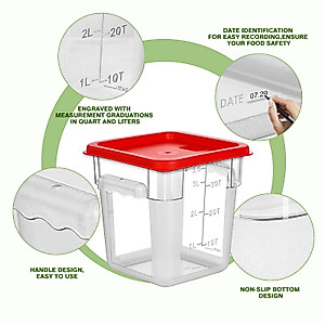 2 Pcs Food Storage Container with Lids Set - 2qt and 4qt Square Clear Food Container with Scales Handles, Commercial Food Storage for Home Kitchen Restaurant Food Storage, Dough Marinating Meat (Red)