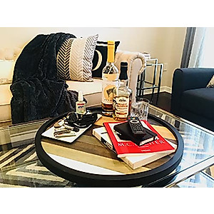 HOME BREEZES Extra Large Wooden Lazy Susan- Round Wood Ottoman Turntable Tray, Serve Tea, Coffee, or Breakfast in Bed, Classic Circle Wooden Tray for Tabletop, Decorative Serving Tray.