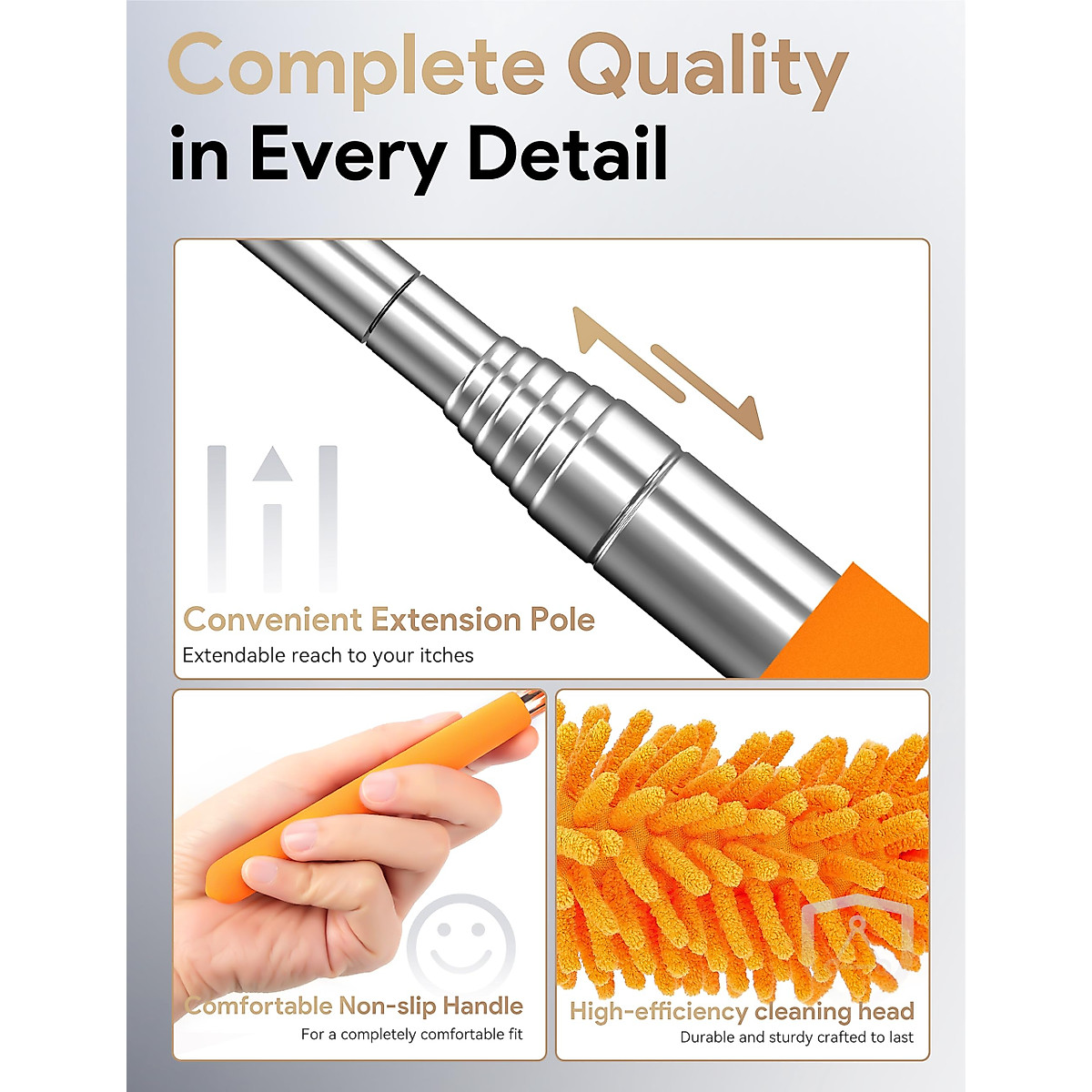 Microfiber Duster for Cleaning, Tukuos Hand Washable Dusters with 2pcs Replaceable Microfiber Head, Extendable Pole, Detachable Cleaning Supplies for Office, Car, Window, Furniture, Ceiling Fan