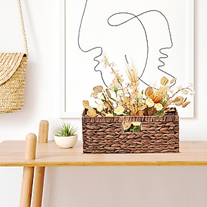 LGENHOOM Large Wicker Storage Basket, Woven Basket with Built-in Handles, Water Hyacinth Basket Storage, Rectangular Organizer Basket, Natural Wicker Baskets (Brown Water Hyacinth 16.5 x 12.6 x 6.7)