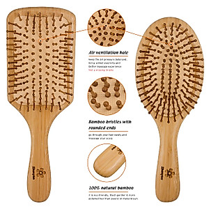 Zhuoyue Wooden Bamboo Hair Brush - Paddle Hair Brush Set with Bamboo Bristle Reduce Frizzy & Massage Scalp 2 pcs