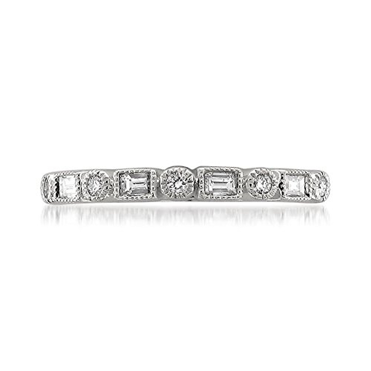 Beyond Brilliance 1/4 Carat Diamond, Bezel-Set Platinum Round & Baguette Diamond Bridal Wedding Band Ring (I-J, SI2-I1) Natural Diamond Wedding Ring For Women | Gift Box Included