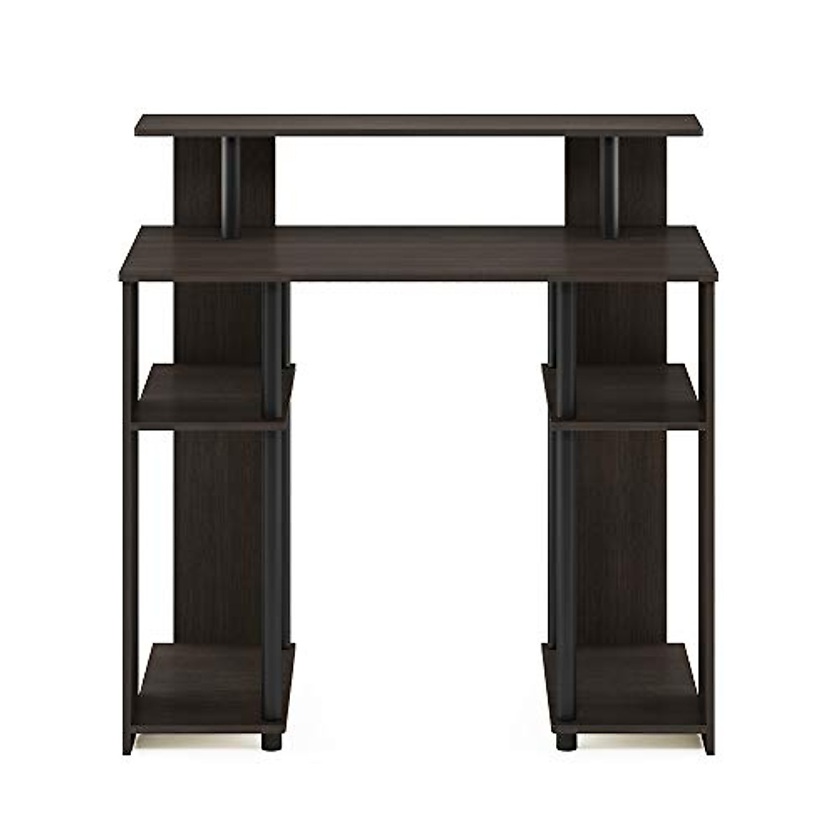 Furinno Jaya Simple Design Computer Writing Desk, Walnut & Turn-N-Tube 5 Tier Corner Display Rack Multipurpose Shelving Unit, 1-Pack, Espresso/Black