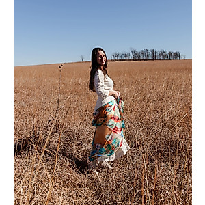 YupURStyle Women Fashion Silk Scarf Oblong Floral Oversize Soft Shawl Beach Wrap (Orange)