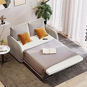 Multifunctional Velvet Loveseat Sofa with Pull Out Sleeper Couch Bed ,USB Port ,3-pin Plug & Twin Memory Mattress for Living Room Furniture Sets, Spaces Saving Design for Home, Apartment and Office