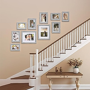 Povrgive Picture Frames Set of 10 Gray Wood Grain, Bulk MDF Frames for 8x10, 5x7, 4x6 Photos Real Glass for Wall or Tabletop