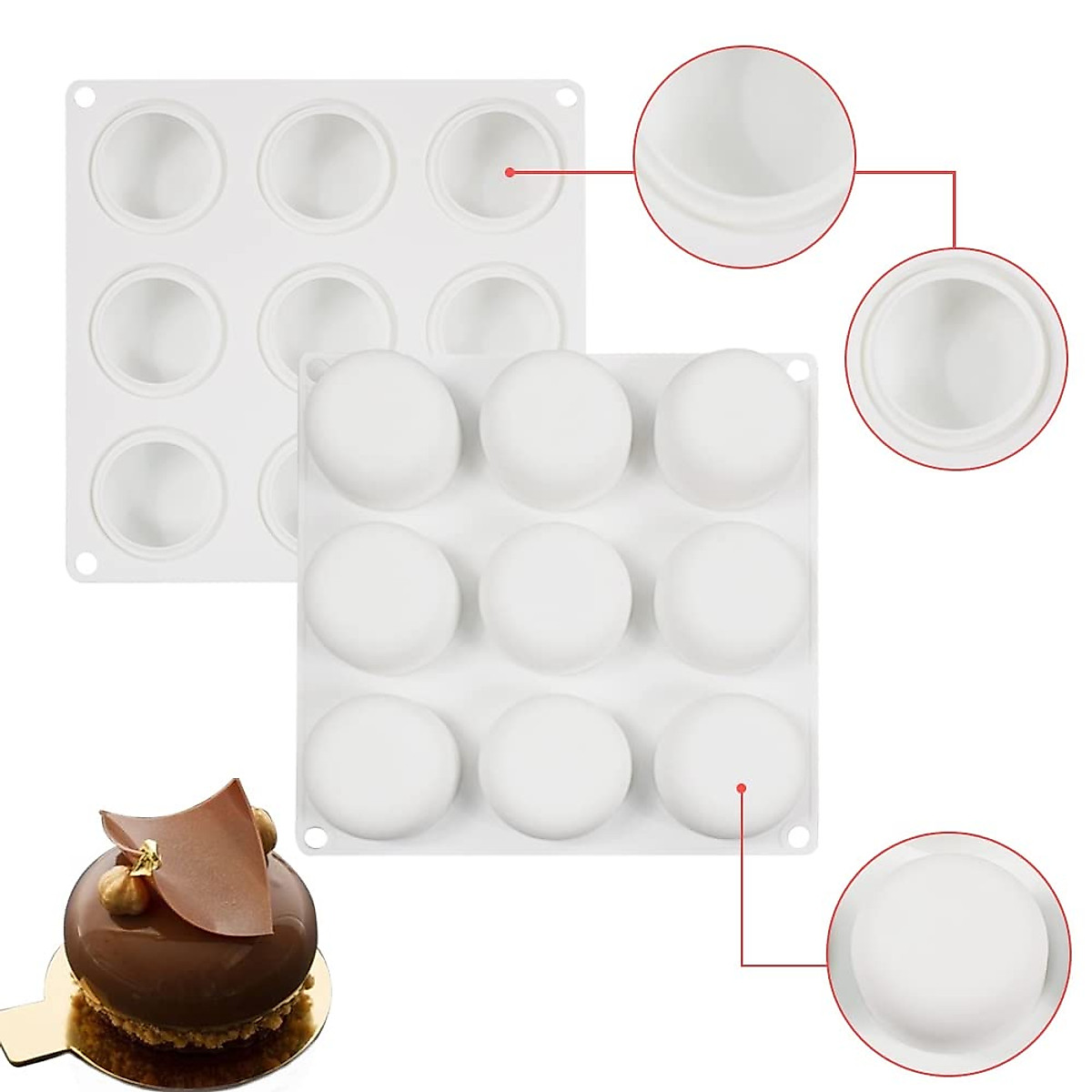 mostsom Silicone Chocolate Half Round Mold Medium Semi Sphere Silicone Mold,Half Sphere Silicone Baking Molds for Making Chocolate, Cake, Jelly, Dome Mousse (Oblate Spheroid A)