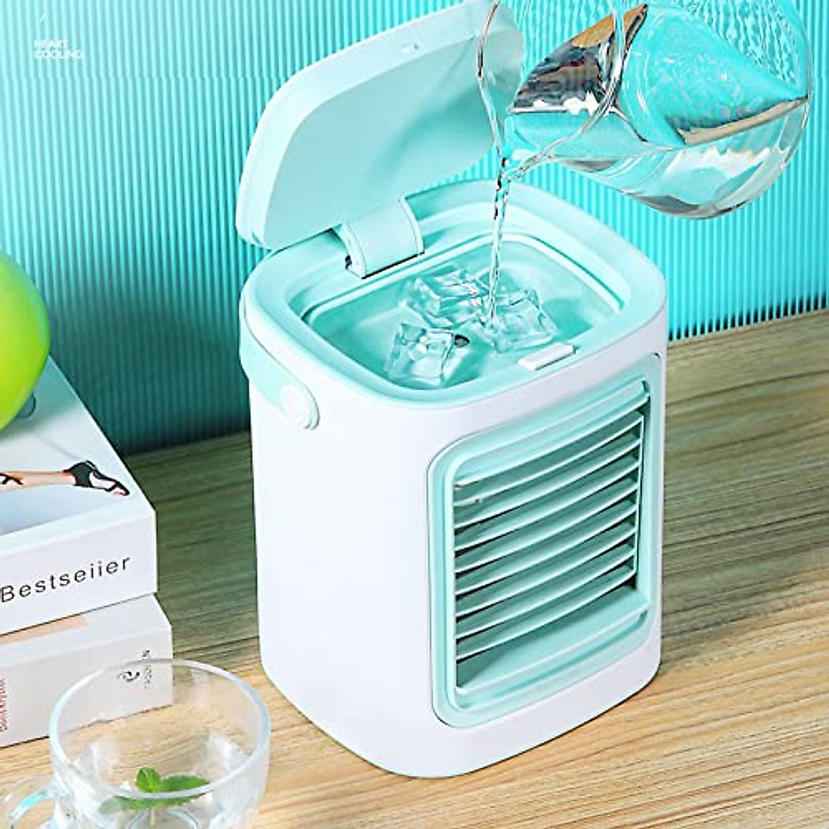 Portable Air Conditioner Cooling Fan, Personal Desk Misting Humidifier Fan Mini Air Conditioners Evaporative Air Cooler Small Fans with LED Light for Room Office, Outdoor Air Conditioner for RV