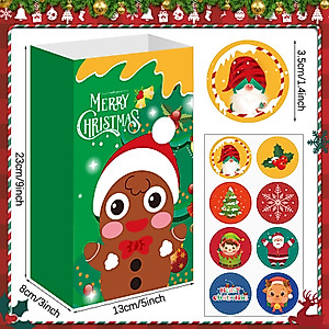 FEBSNOW Christmas Gift Bags 40Pack Christmas Goody bags with Stickers,Christmas Candy Treat Bags for Kids Xmas Cookies Goodies Wrapping Bags Craft Paper Bags for Christmas Party Favors Supplies