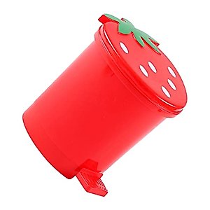 Toddmomy 1PCS Mini Desktop Trash Can with Swing Lid,Cute Strawberry Rubbish Bin Tiny Trash Can Countertop Garbage Can for Desk Car Office Kitchen,Red