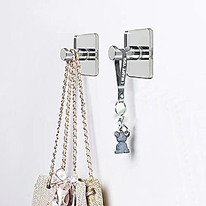 Mirror Acrylic Self Adhesive Hook, Iron Finished Chrome Pack of 2 Sticky Hooks for Bath Towel Robe Hook, Heavy Duty Door Wall Hook for Bathroom Kitchen(WJ012)