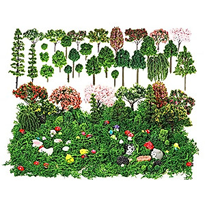 72 Pcs Miniature Fairy Garden Kit Mixed Model Trees Fake Diorama Trees Supplies Mini Fairy Garden Animals Rabbit Owl Miniature Figurines Preserved Terrarium Moss Natural Sheet Moss for DIY Scenery