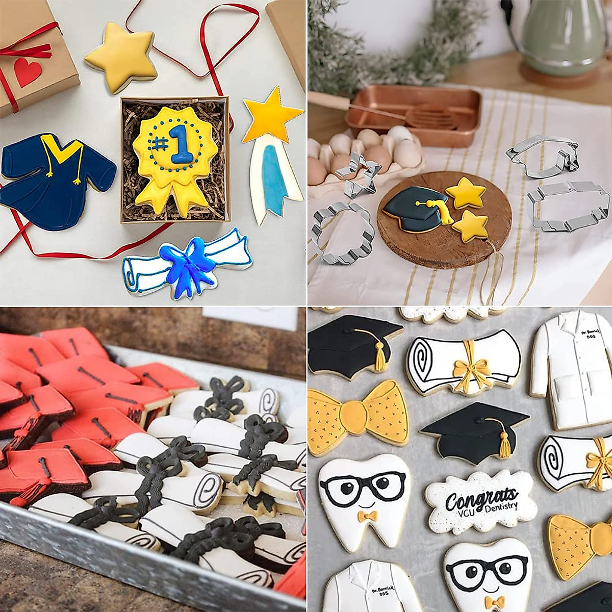 EVECILOO 10PCS 2023 Graduation Cookie Cutters Set, Stainless Steel Cookie Molds, Biscuit Cutter, Metal Dough Cutter, DIY Party Supplies for Kitchen Baking