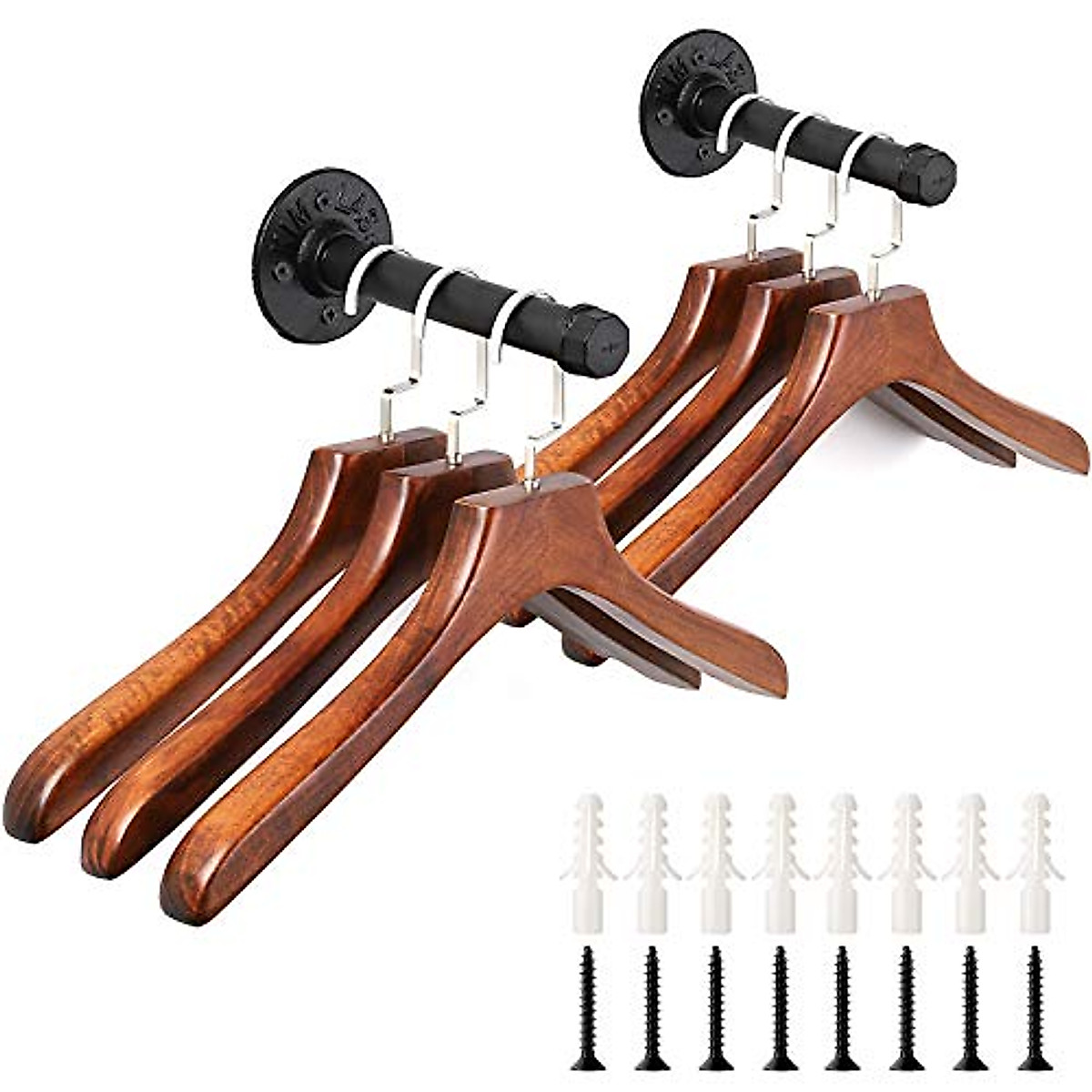 Sumnacon 2 Pcs 7.7 Inch Industrial Pipe Clothes Bar - Heavy Duty Rustic Metal Coat Hanger with Screws, Wall-Mounted Garment Holder Rack for Bedroom/Bathroom/Cabinet/Boutique/Clothing Store, Black