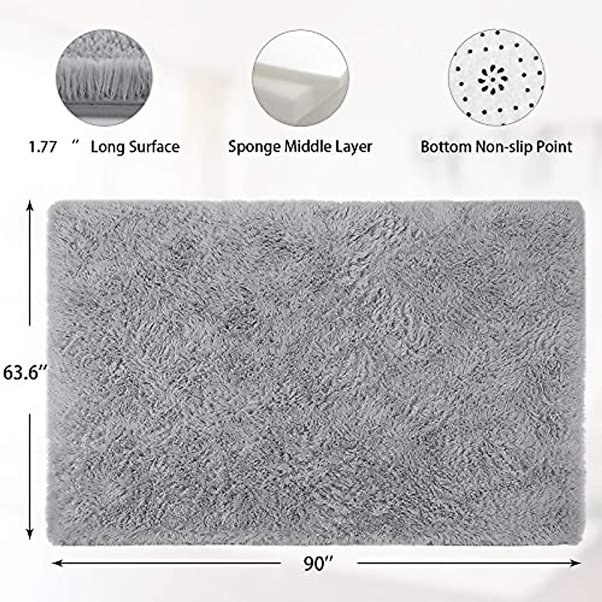 Guucha Premium Fluffy Area Rug, 5x7 Feet Soft and Fuzzy Shag Rugs for Boys Girls, Cozy Carpet for Bedroom Living Room Nursery with Strong Backing, Grey