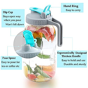 Mason Jar Pitcher With Pour Spout 64 OZ (2 Quart) Wide Mouth Glass Pitcher With Lids For Cold Brew Coffee, Iced Tea, Milk, Sun Tea, Lemonade
