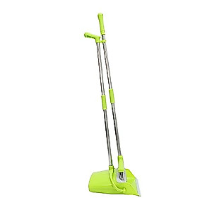 HOMOCONO 1 Set Broom Dustpan Set Broom Standing Broom and Dustpan Home Cleaning Device Standing Dustpan and Brush Upright Standing Lobby Broom and Dust Pan Toy Stainless Steel Green