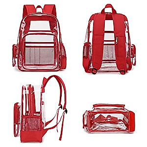 Mimfutu Heavy Duty Clear Backpack School Backpack, PVC Transparent Backpacks See Through Bookbag for Girls Boys Women Men (Red)