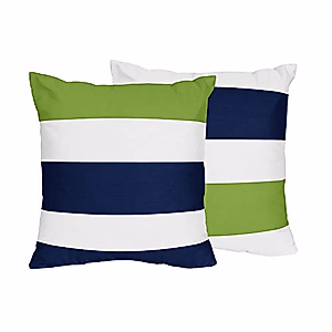 Sweet Jojo Designs Navy Blue, Lime Green and White Decorative Accent Throw Pillows for Stripe Collection - Set of 2