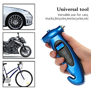 JUSTTOP Digital Tire Pressure Gauge, with Safety Hammer Multi-Function LCD Digital Display Car Tire Pressure Sensing System, Car Window Breaker, Seatbelt Cutter, Blue