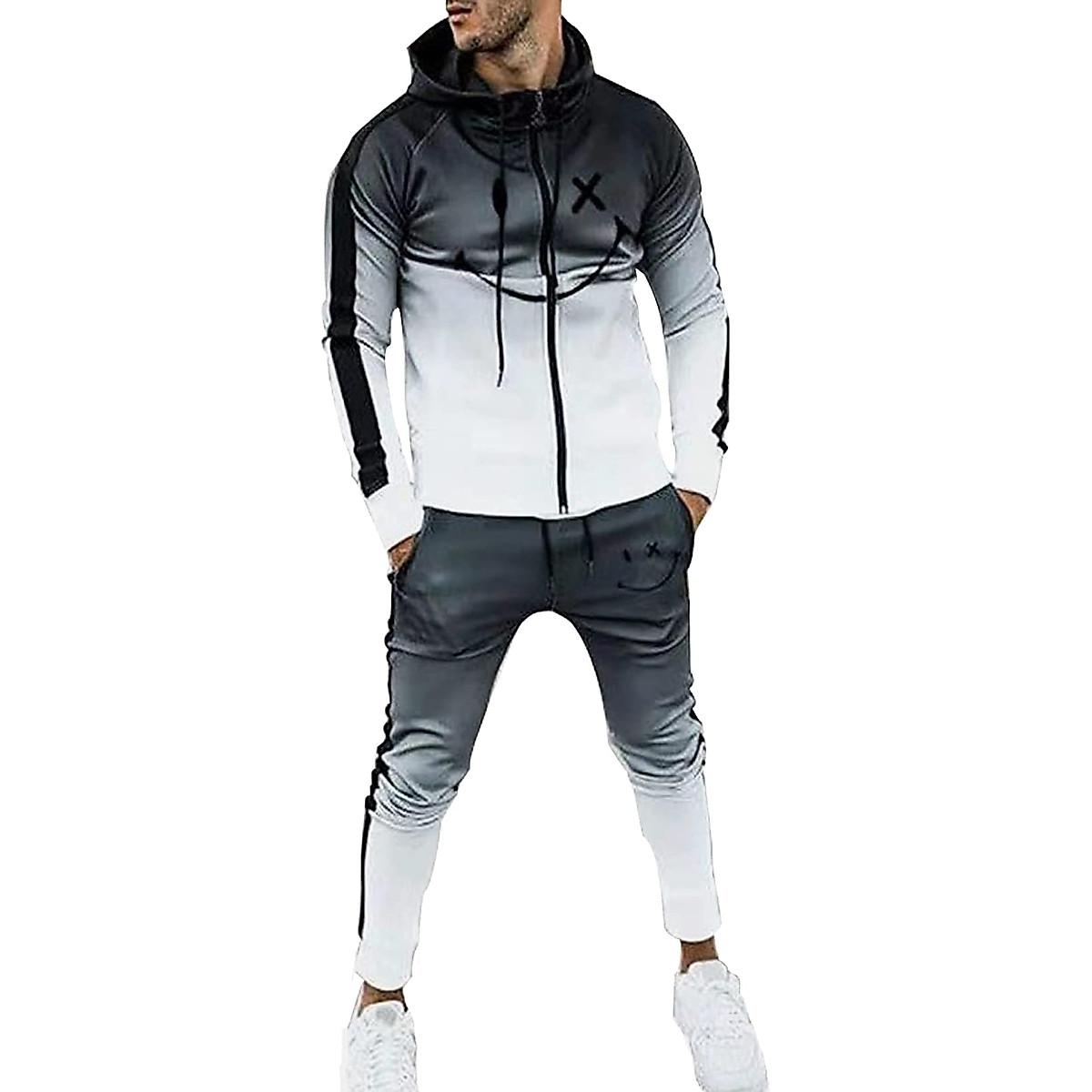 Taamlou Men's Personalized Hoodie Tracksuit 2 Piece Outfit Casual Long Sleeve Sweat Suit Full Zip Sports Jogging Suits(ML2021005,XL)