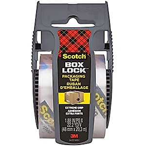 Scotch Box Lock Packaging Tape, 1 Roll with Dispenser, 1.88 in x 800 in, Extreme Grip, Sticks Instantly to Any Box (195)